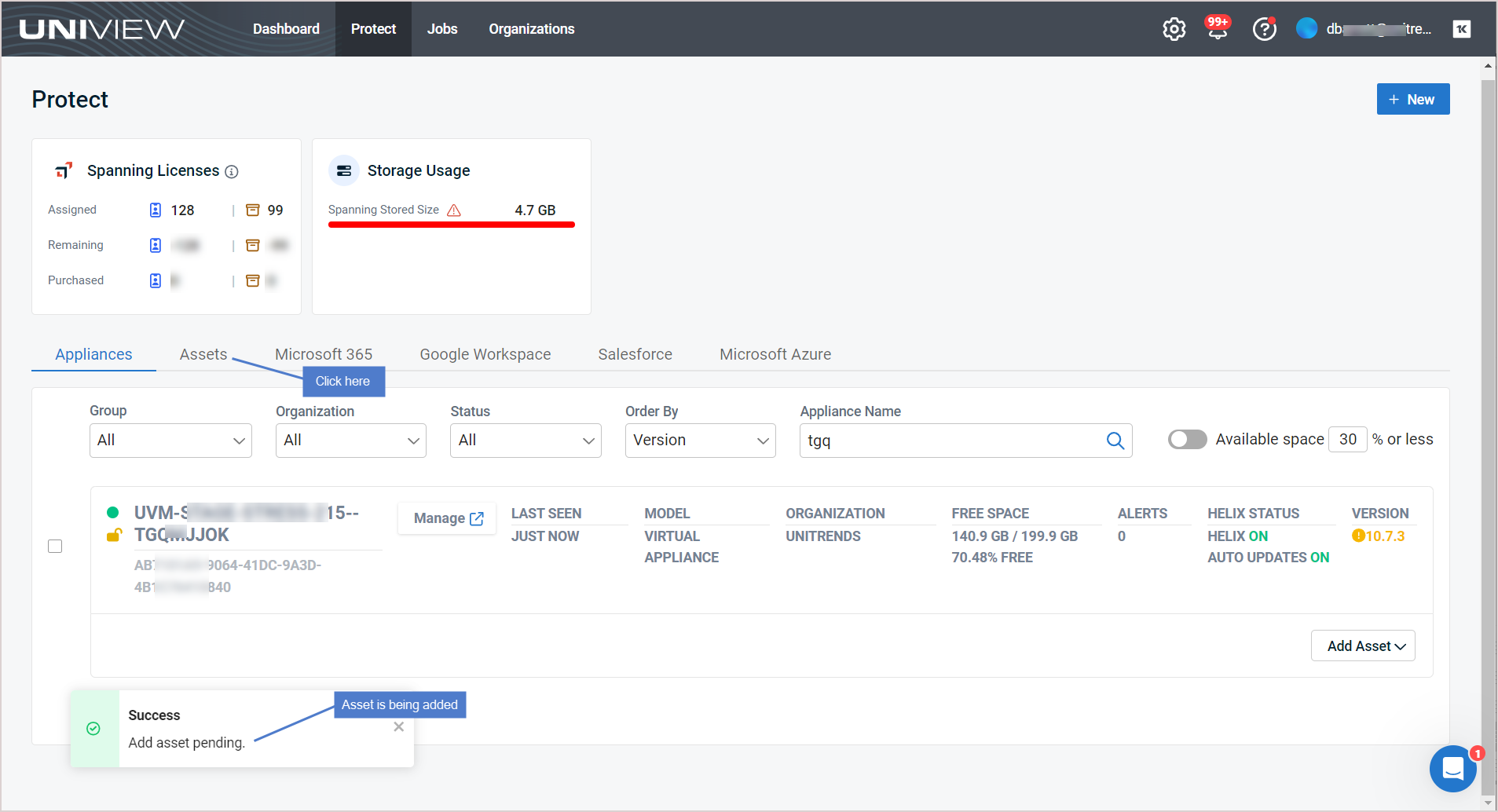 Working with Unitrends Appliances, Assets, and Backups