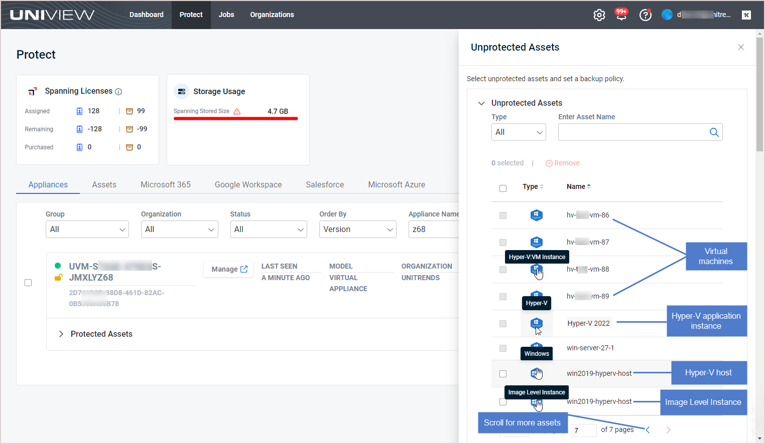 Working with Unitrends Appliances, Assets, and Backups