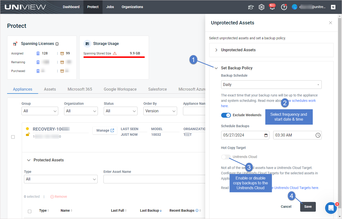 Working with Unitrends Appliances, Assets, and Backups